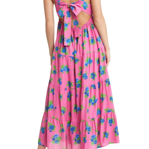 Moon River | Dresses | Moon River Pink Floral Tiered Square Neck ...